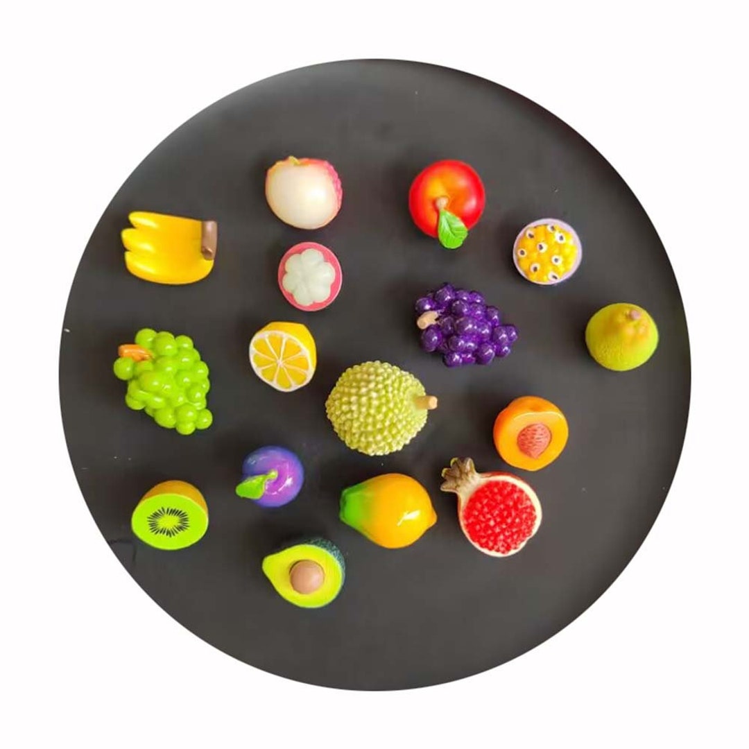 Resin 3D Fruits Miniature Banana Grape Kiwi Fruit Lemon Pear Peach ...