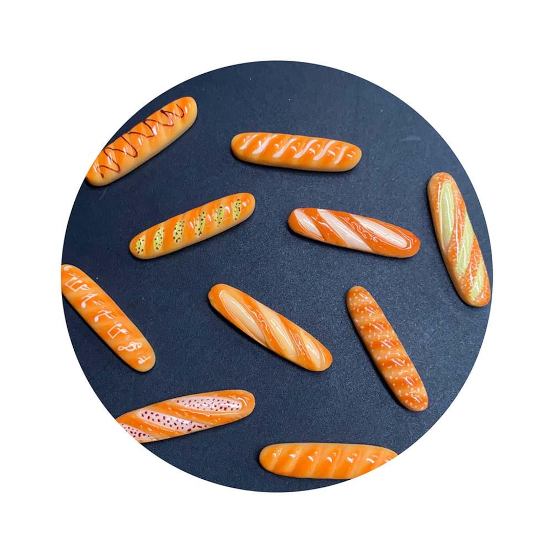 38mm Long Mini Bread Baguette Flat Back Resin Cabochon Artificial ...