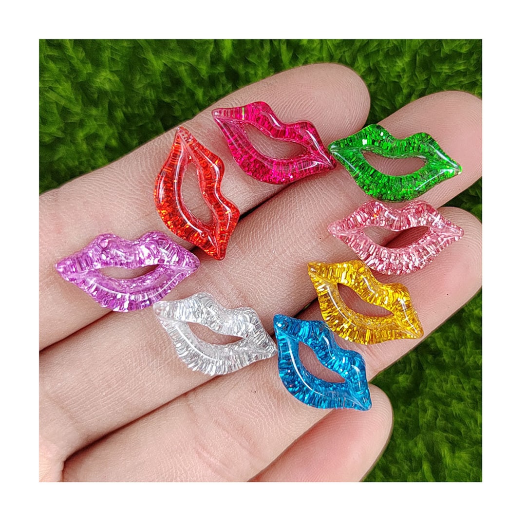 Glitter Lips Clear Resin Flat Back DIY Craft Earring Charm Lip Jewelry ...