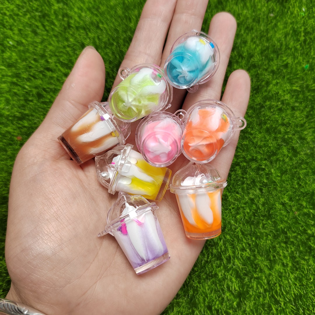Yamily Resin Simulation 3D Ice Cream Milk Tea Cup Charms Pendant ...