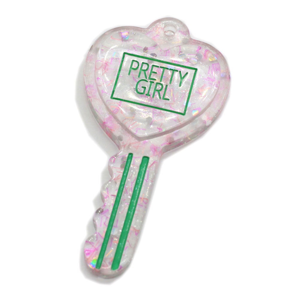 Cute Clear Glitter Pretty Girl Heart Key Resin Charms Pendant | Etsy