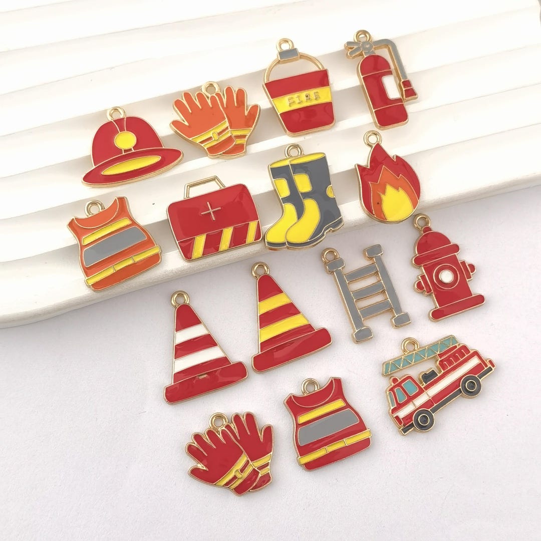 15 Styles Alloy Firefighting Enamel Charms Fire Truck Firefighter ...