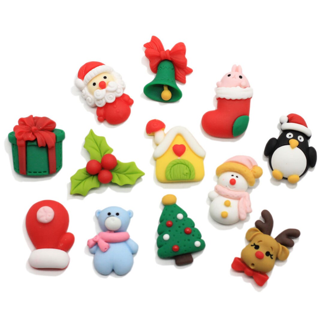Christmas Reindeer Head Tree Snowman Stocking Holly Berry Flatback ...