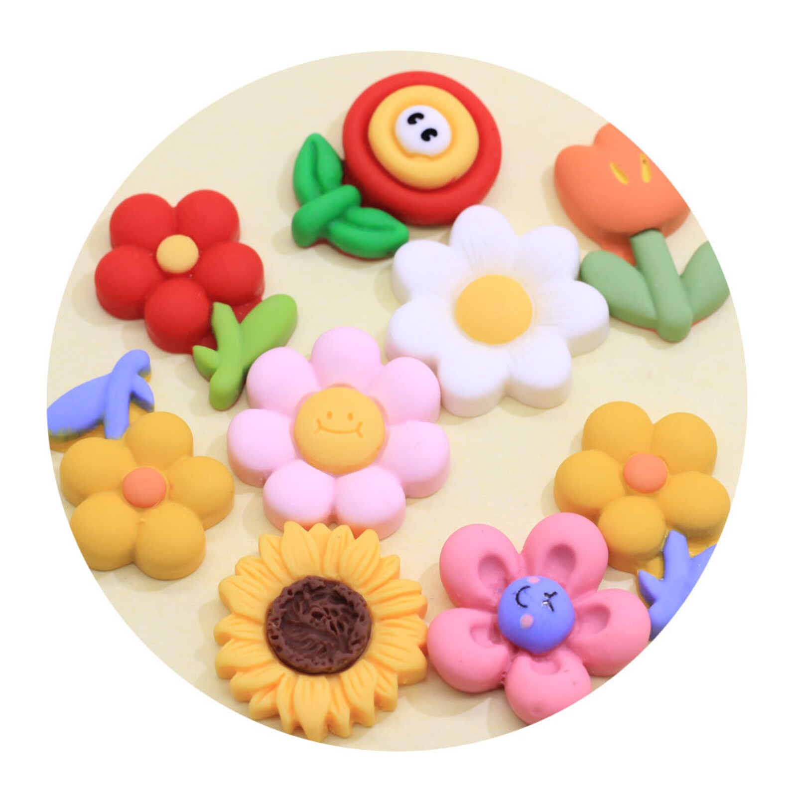 Assorted Flower Resin Flatback Button Sunflower Daisy Flower Flat Back ...