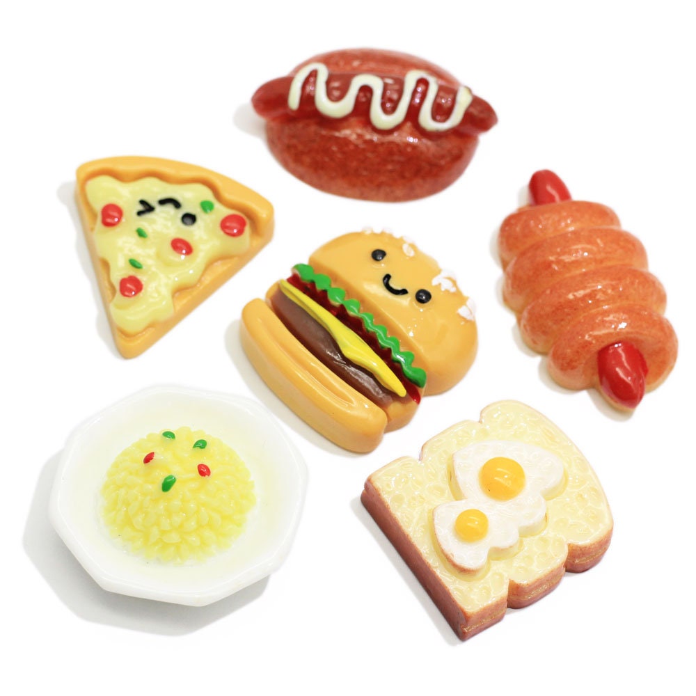 50/100PCS Cute Hamburger Resin Food Stud Sandwich Resin Cabochons Pizza ...
