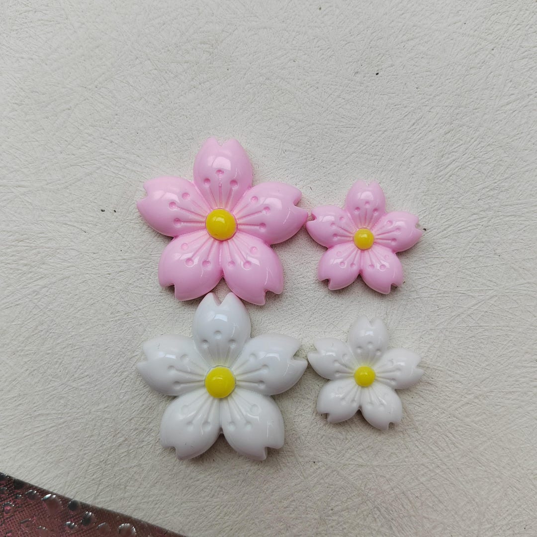 DIY Charms Pink White Cherry Blossoms Flower Resin Flatback Sakura ...