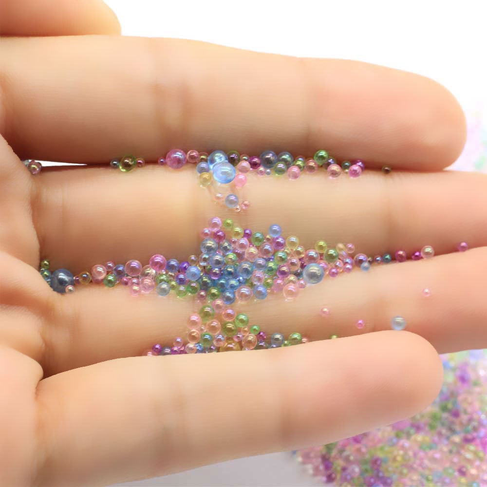 Iridescent Clear Glass Assorted Size Microbeads Colorful Mix Bubble ...