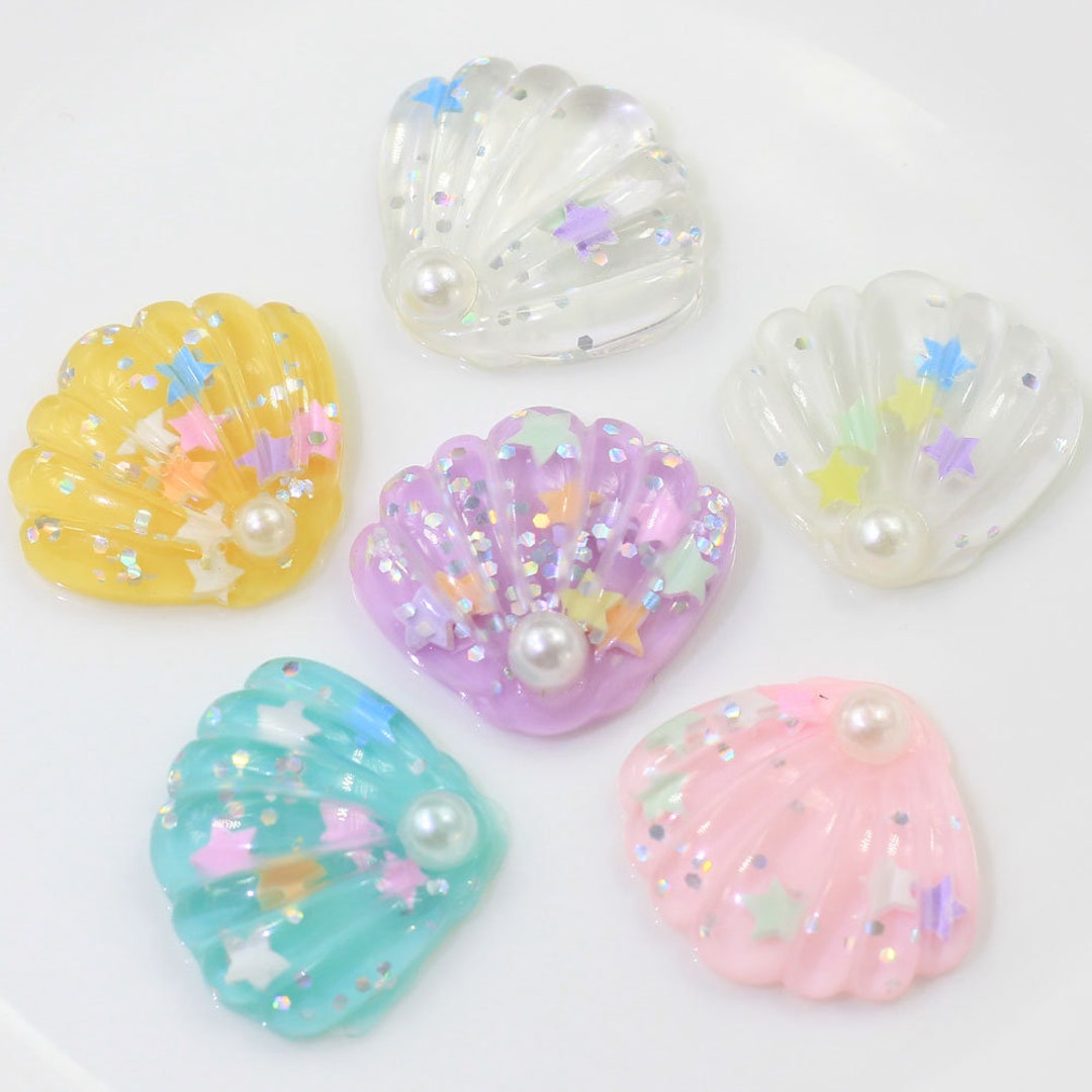 50pcs Cute Glitter Colorful Shell Flatback Resin Cabochon for Crafts ...