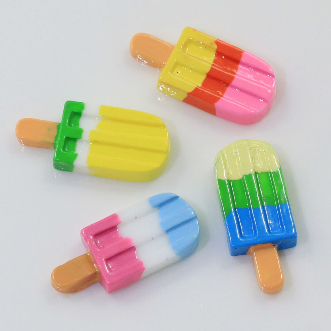 Rainbow Ice Cream Stick Resin Flat Back Cabochon Imitation Dessert Art ...