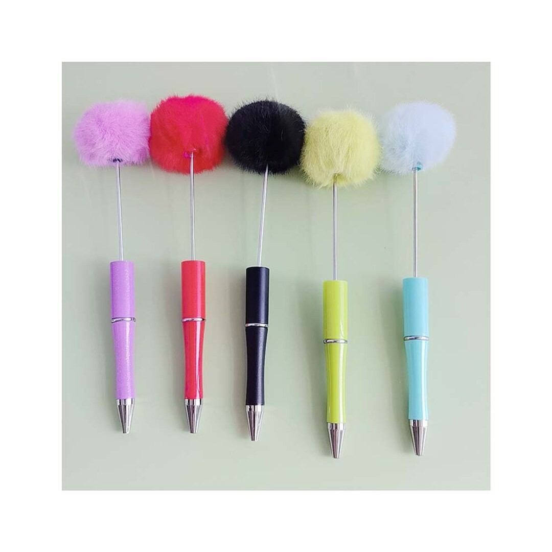 Pom Pom Bead Pens With Pompom Topper Pen Stationary School Cute Fluffy ...