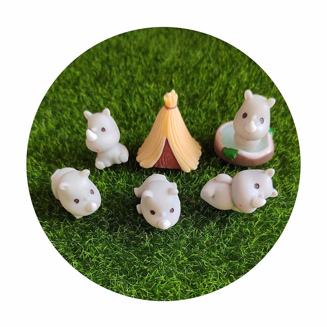 Resin Figurines Miniature Cute Rhino Rhinoceros Animal Micro Landscape ...