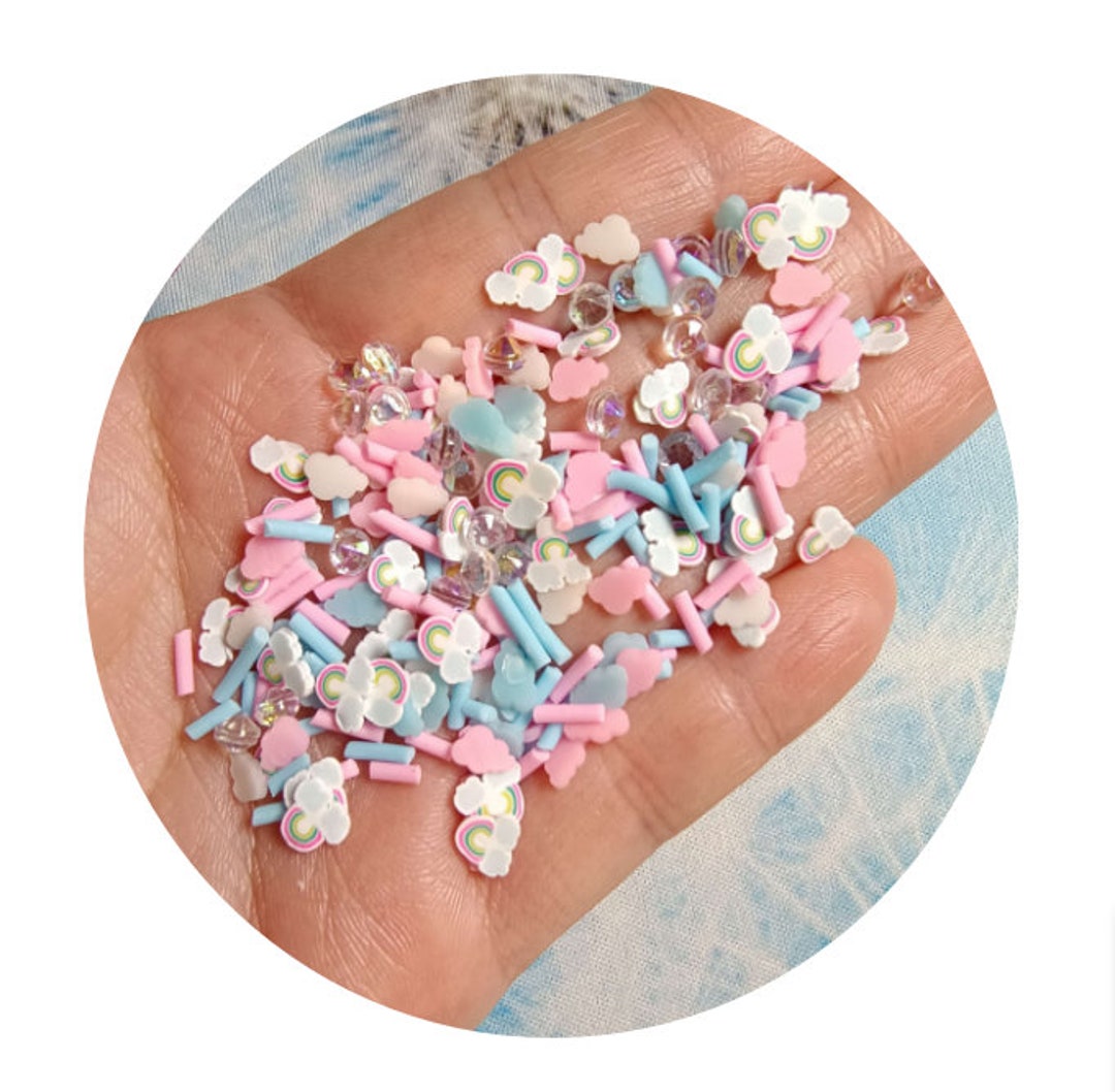 Sprinkle Slime Mixed Crystal Diamonds Rainbow Heart Polymer Slices Clay ...