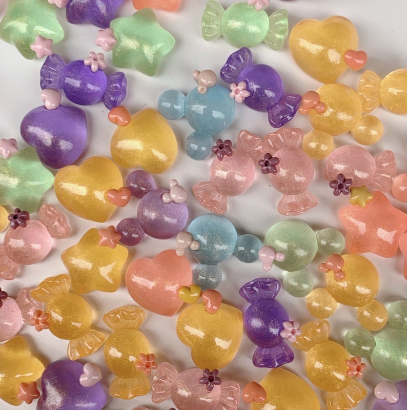 Cute Glitter Mouse Head Heart Star Candy Resin Flat Back Cabochons DIY ...