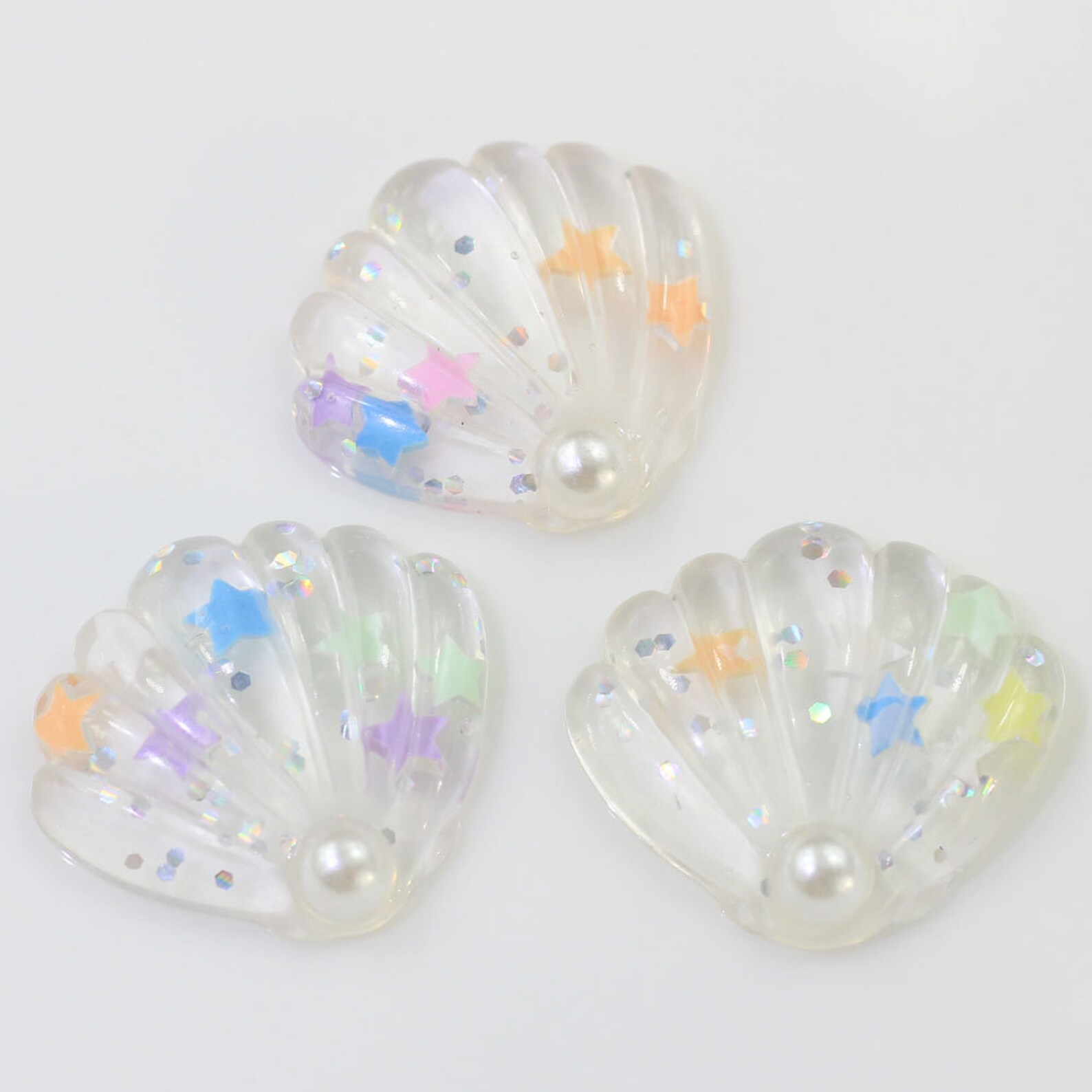 50pcs Cute Glitter Colorful Shell Flatback Resin Cabochon for - Etsy