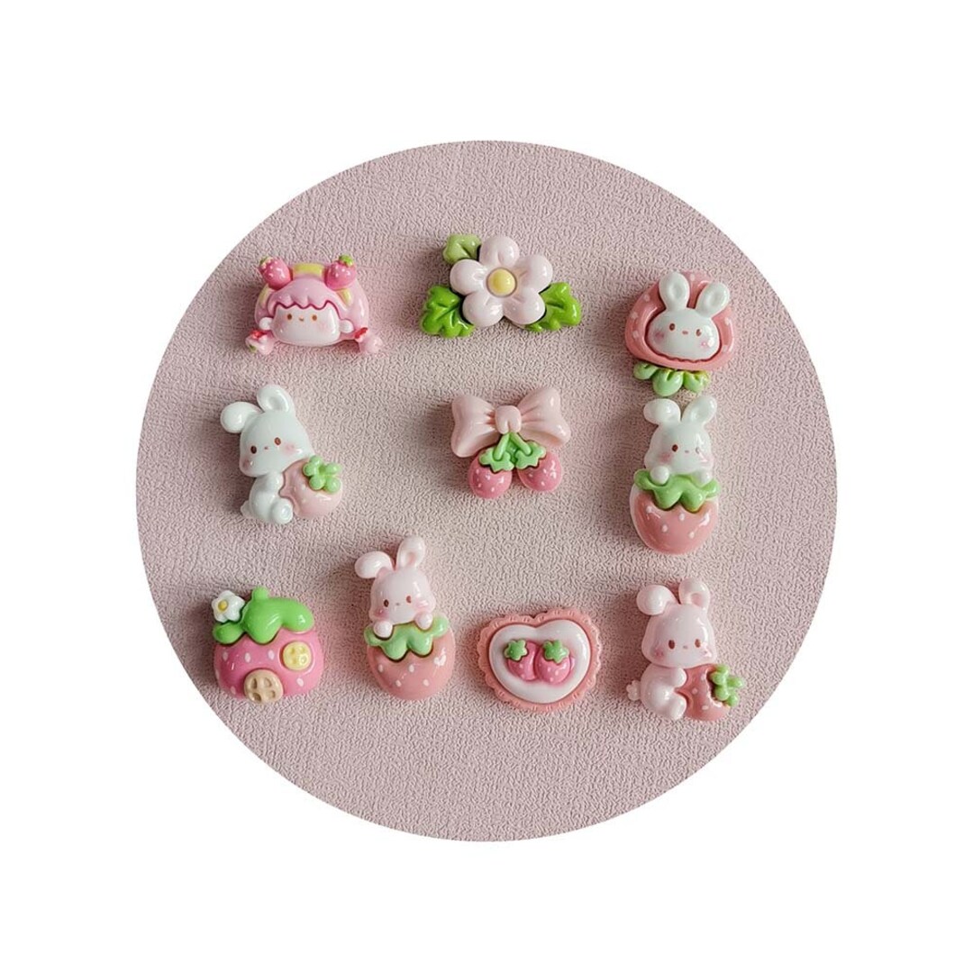 Cute Resin Rabbit Strawberry Theme Flatback Cabochon DIY Jewelry ...