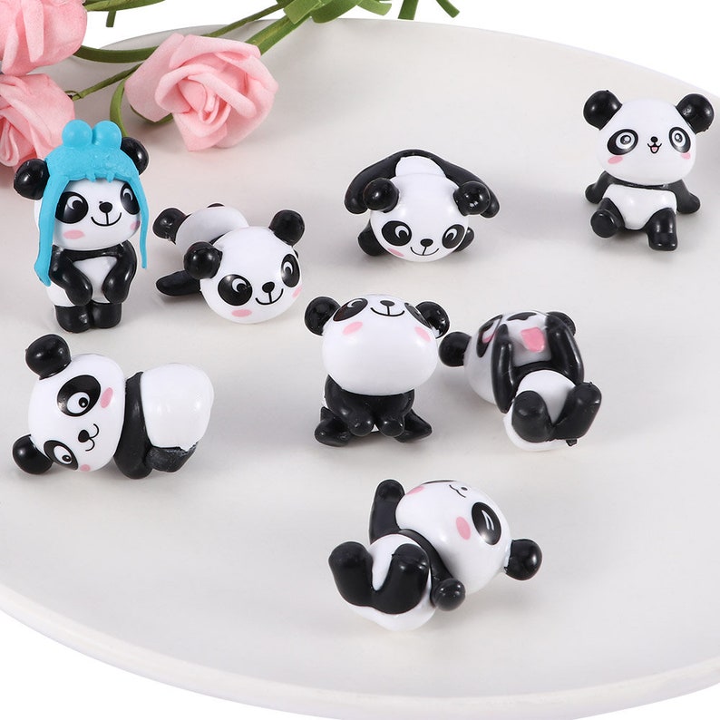 8pcs/lot Cute Panda Figurine Miniature Garden Statue Charms | Etsy