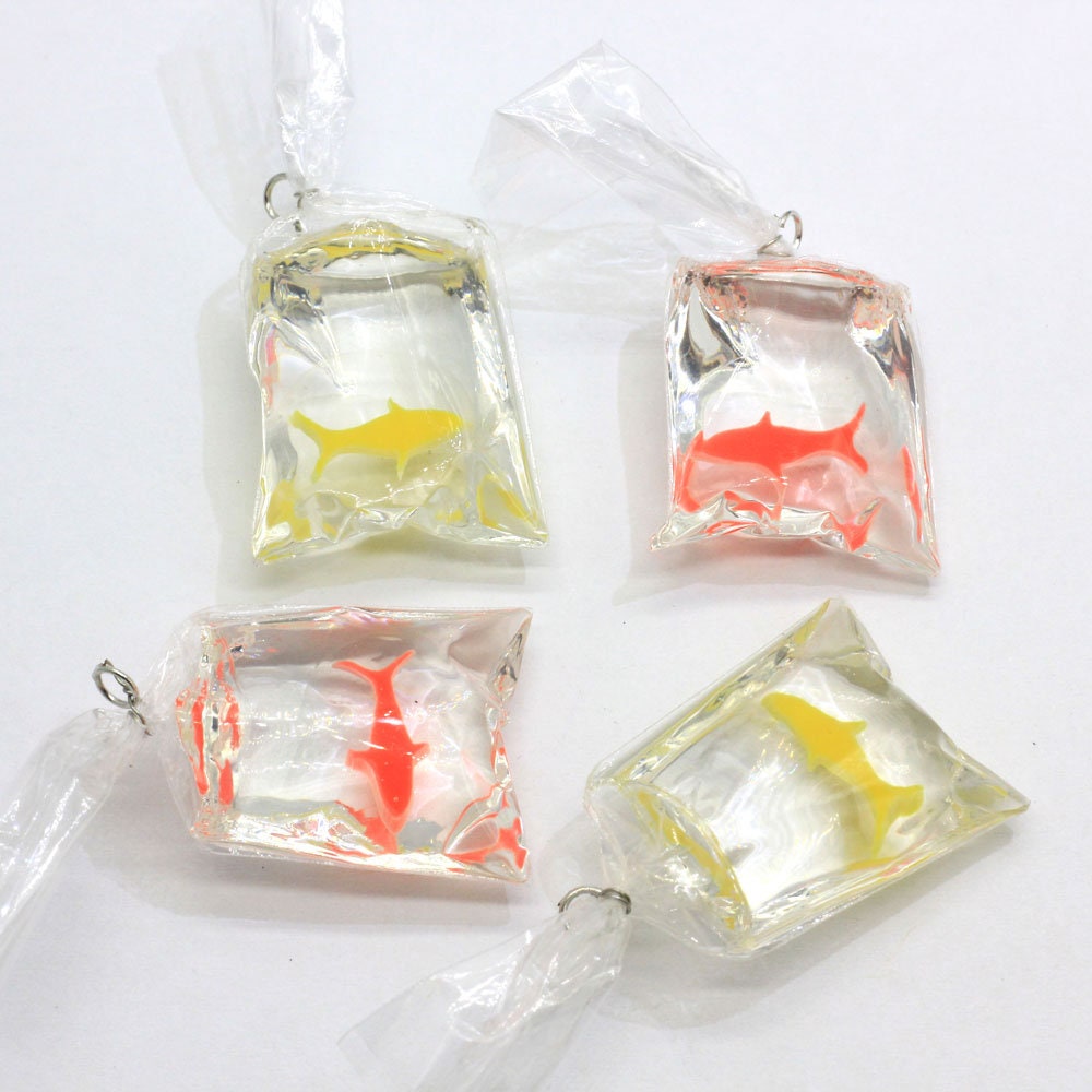 Transparent Resin Goldfish Charms Small Fish in Water Bag Jewelry ...