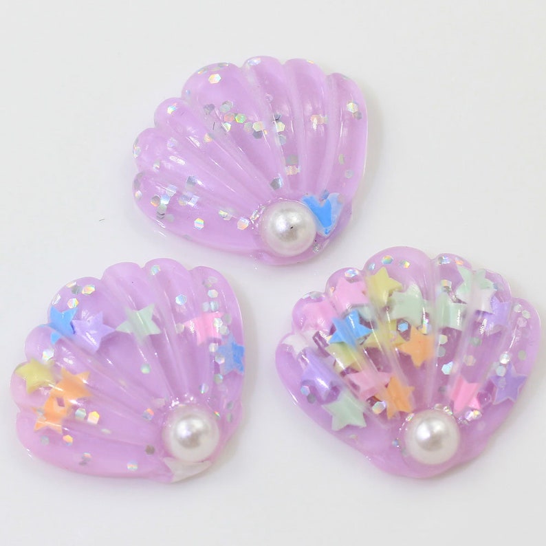 50Pcs Cute Glitter Colorful Shell Flatback Resin Cabochon For | Etsy