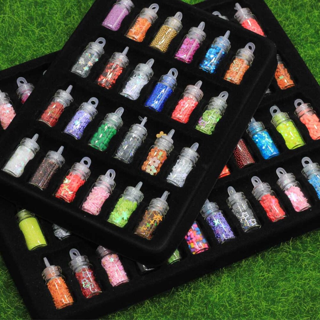 24pcs 48pcs Kit Nail Art Decorations Acrylic Vial Mix Rhinestone Beads ...
