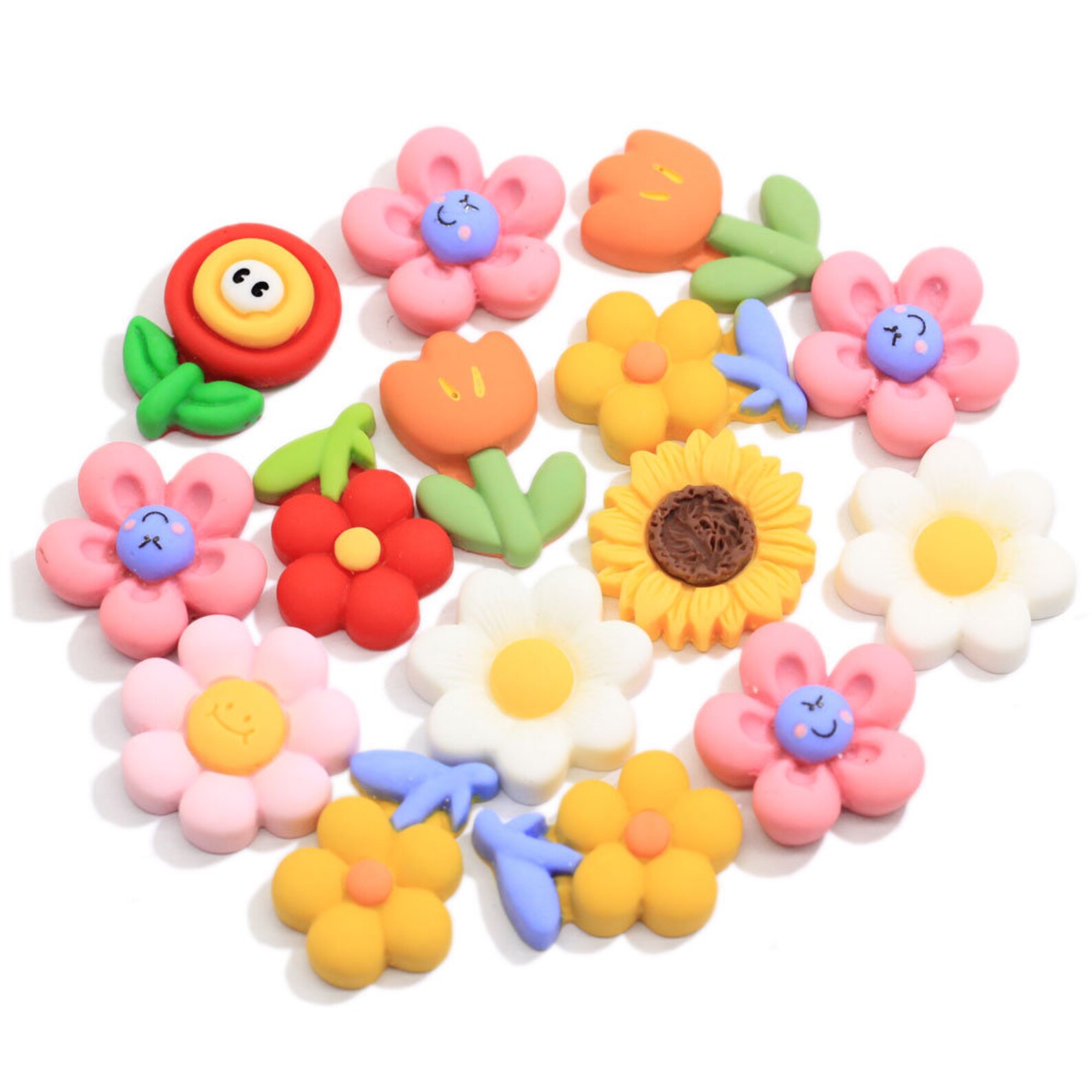 Assorted Flower Resin Flatback Button Sunflower Daisy Flower Flat Back ...