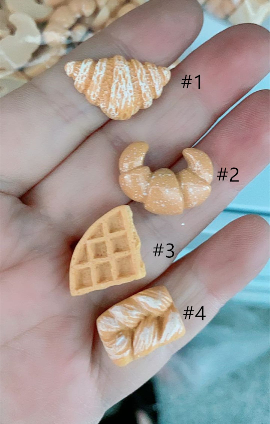 Resin Miniature Bread Croissant Bread Waffle Simulation Food Flatback ...