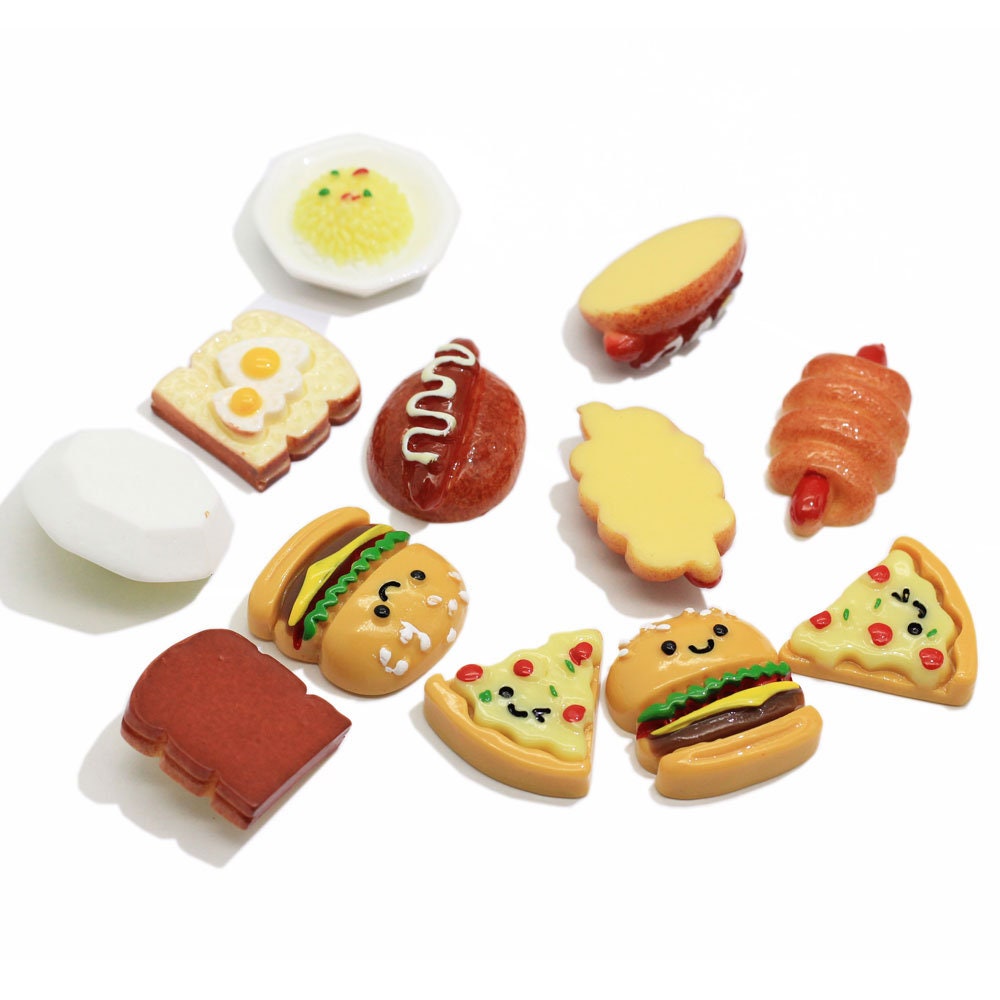 50/100PCS Cute Hamburger Resin Food Stud Sandwich Resin Cabochons Pizza ...