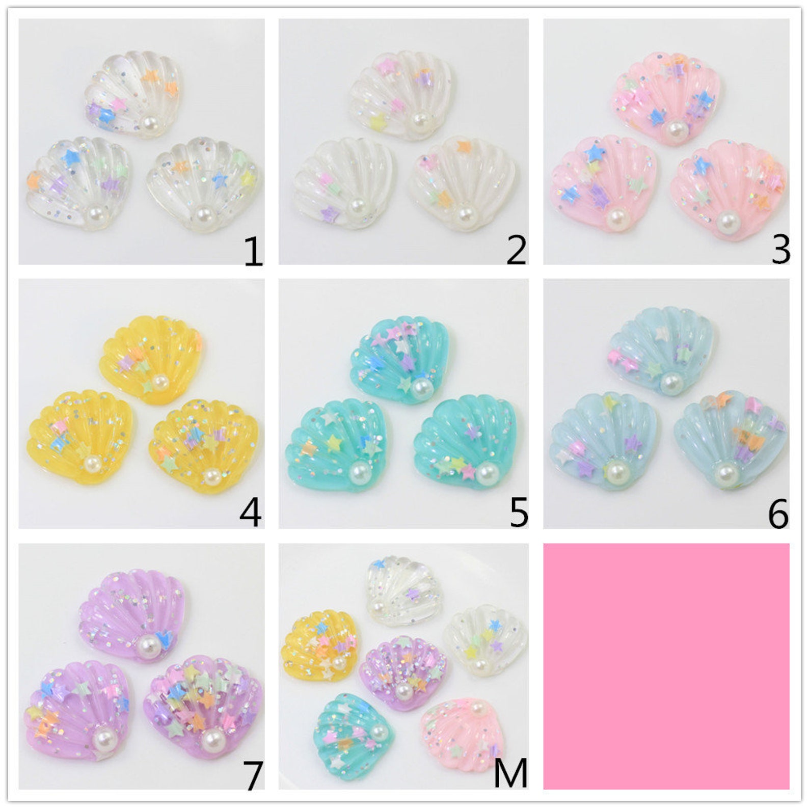 50pcs Cute Glitter Colorful Shell Flatback Resin Cabochon for - Etsy