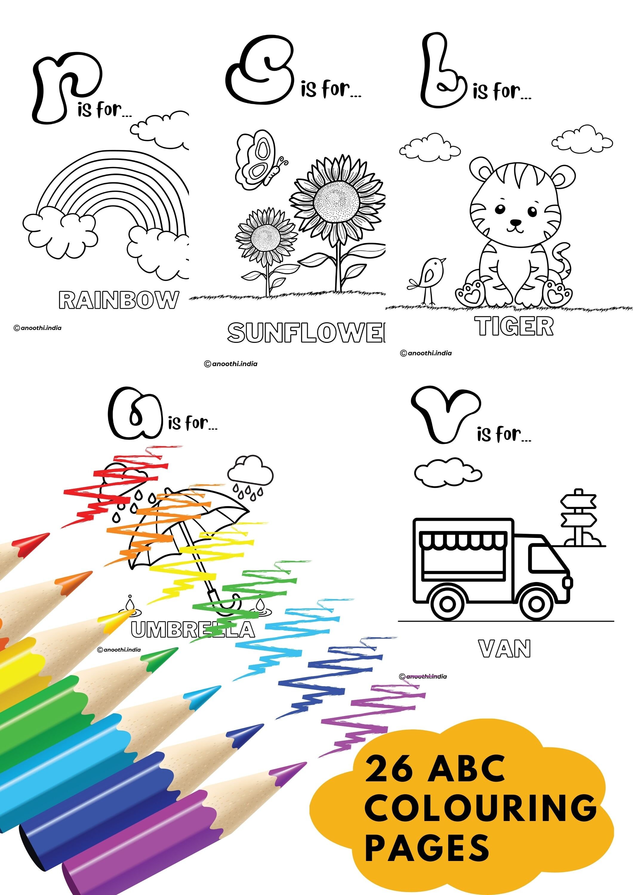 26 Colouring Page Bundle, Animal Alphabet Sheets, 26 Printable ...