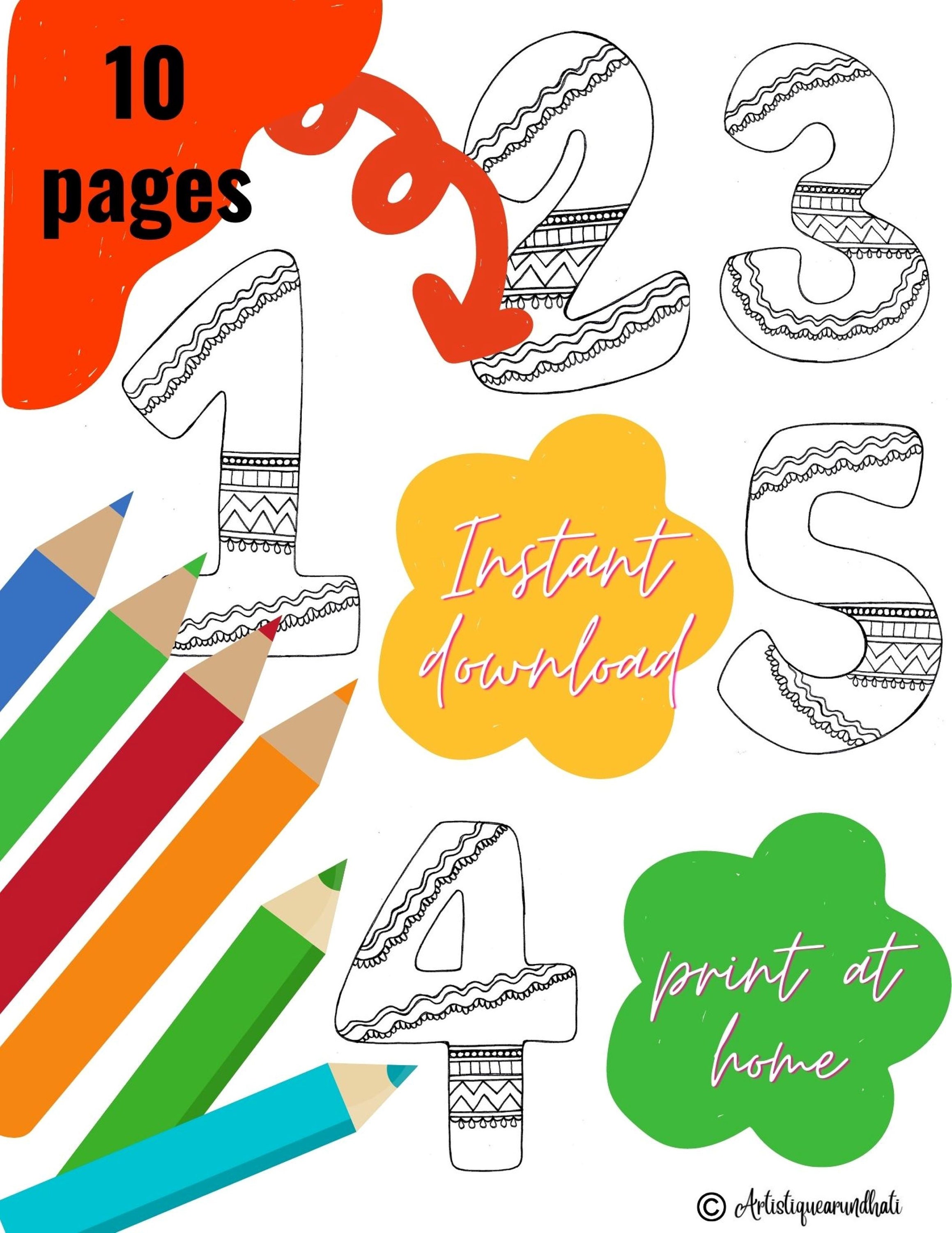 Number Coloring Pages: Mandala Decorative Numbers (PDF Download) - Etsy