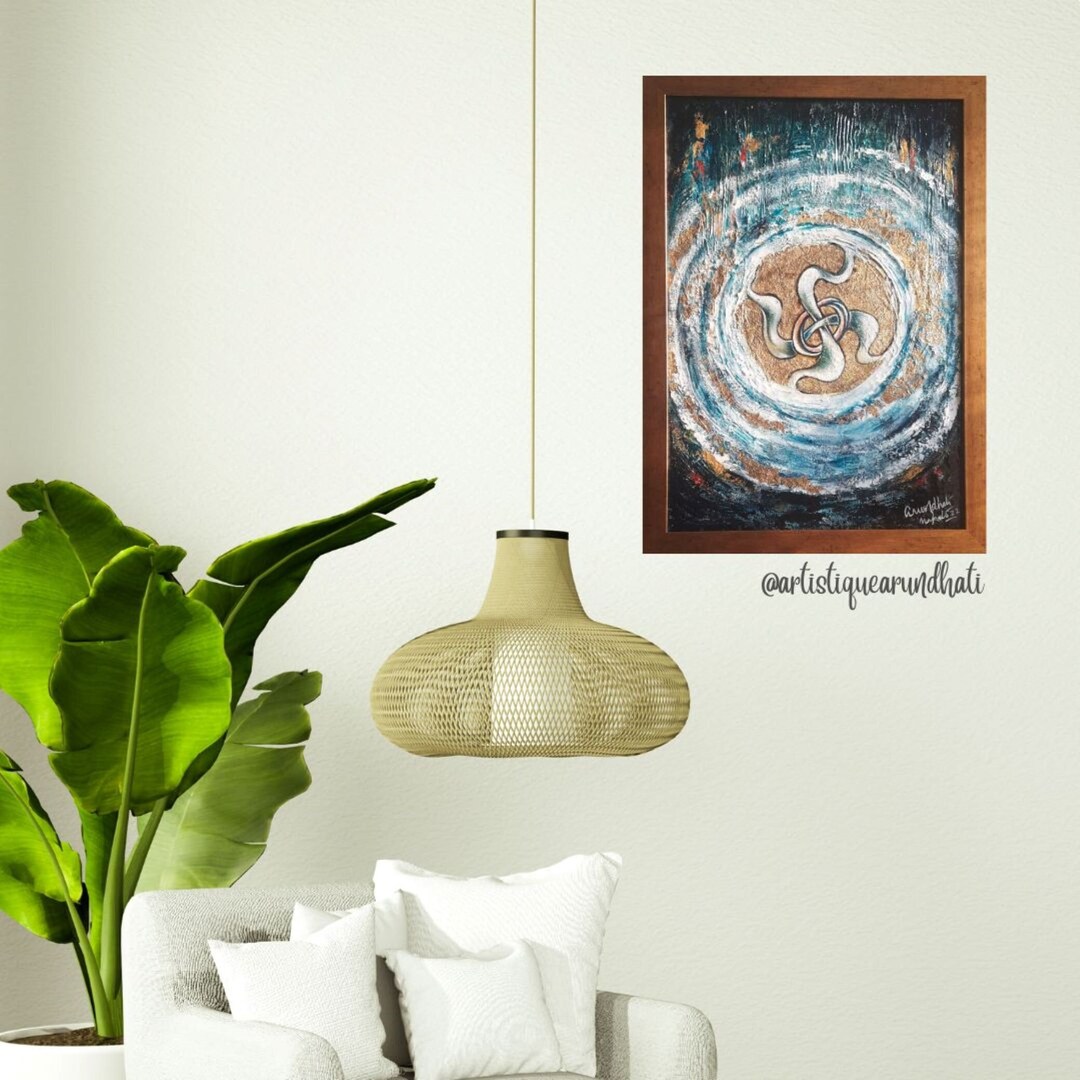 Abstract Om Art, Hindu Wallart, Swastik Painting, Yoga Studio Decor ...