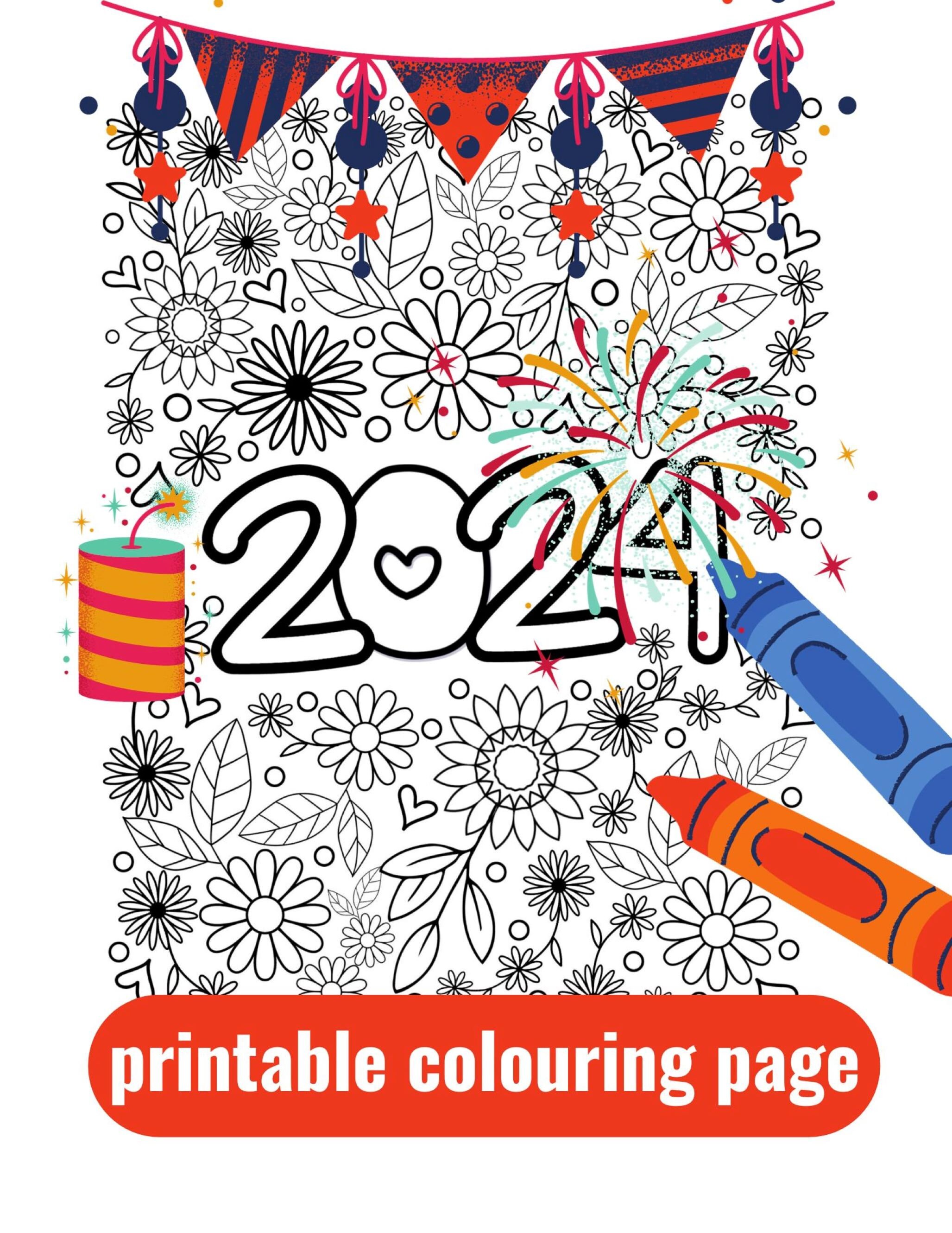 Coloring Page Newyear 2024, Printable Floral New Year, Mandala 2024 ...