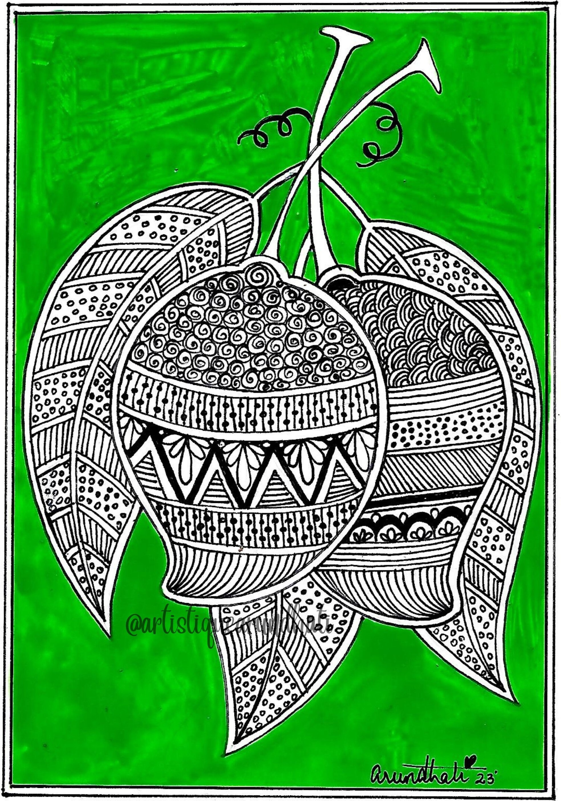 Doodled Fruit Art Prints,digital Download, Madhubani Painting,printable ...