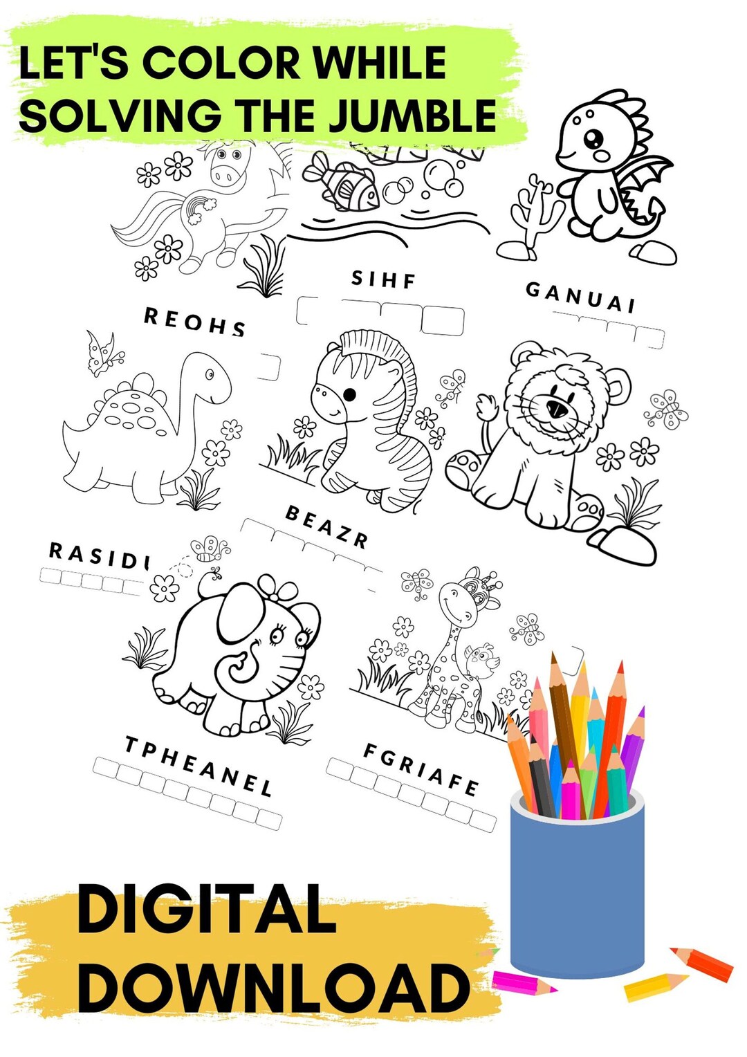 8 Printable Animal Coloring Pages, Puzzle Coloringpages for Kids ...
