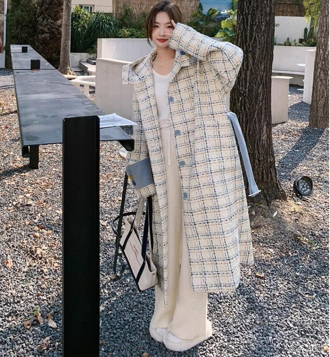 WOOL MAXI Coat blue Plaid Wool Coat Women Wool Coat Elevate Your ...