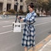 Long Wool Coat Blue Plaid Belted Stylish Winter Jacket Classic Belted ...