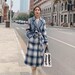 Long Wool Coat Blue Plaid Belted Stylish Winter Jacket Classic Belted ...