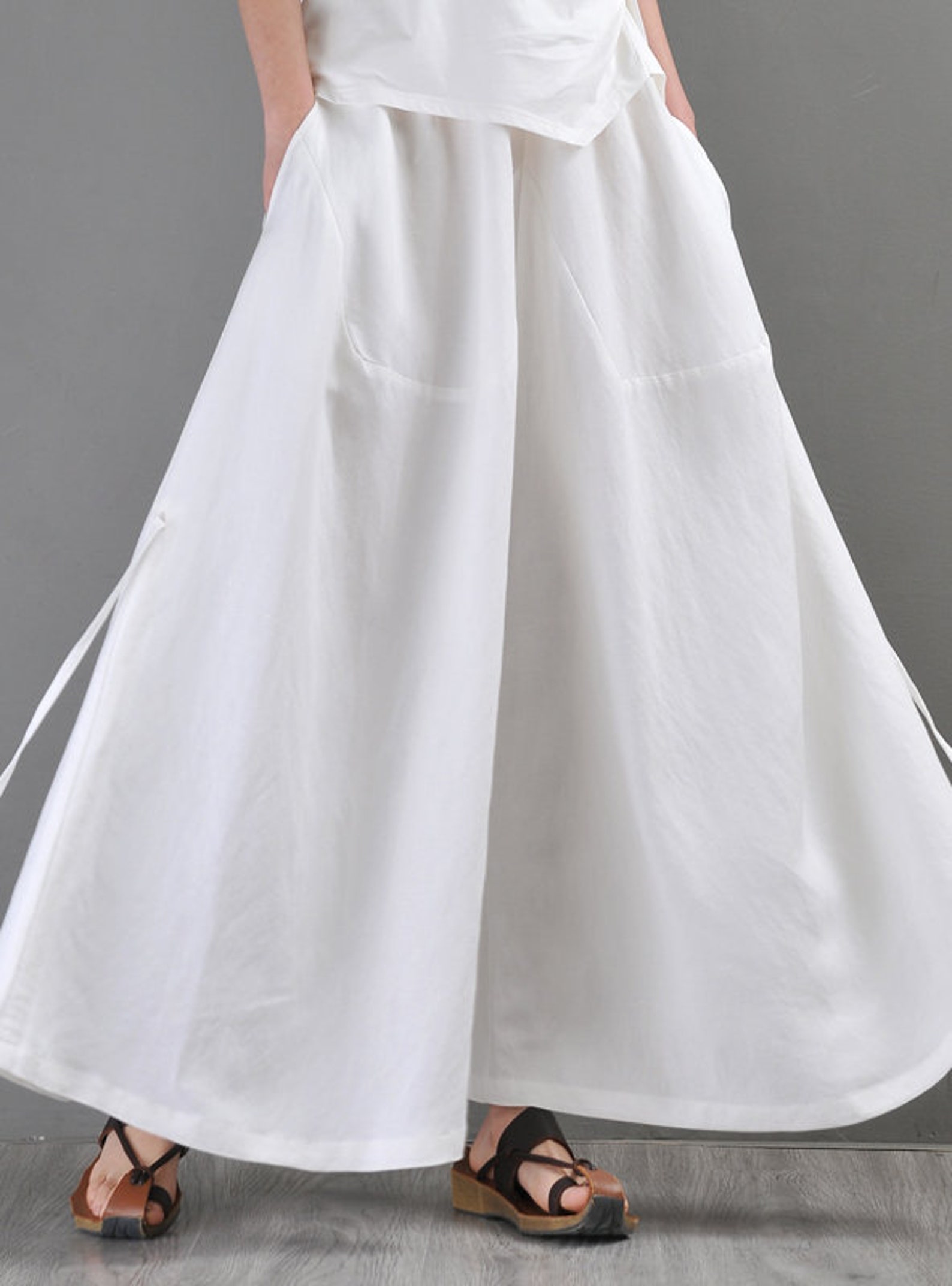 White Wide Leg Pants Palazzo Pants Linen Pants Long Linen Etsy