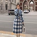 Long Wool Coat Blue Plaid Belted Stylish Winter Jacket Classic Belted ...