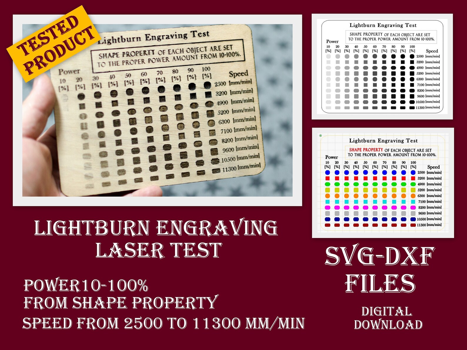 Lightburn Engraving Laser Test, Laser Scale, Material Test Card Light ...