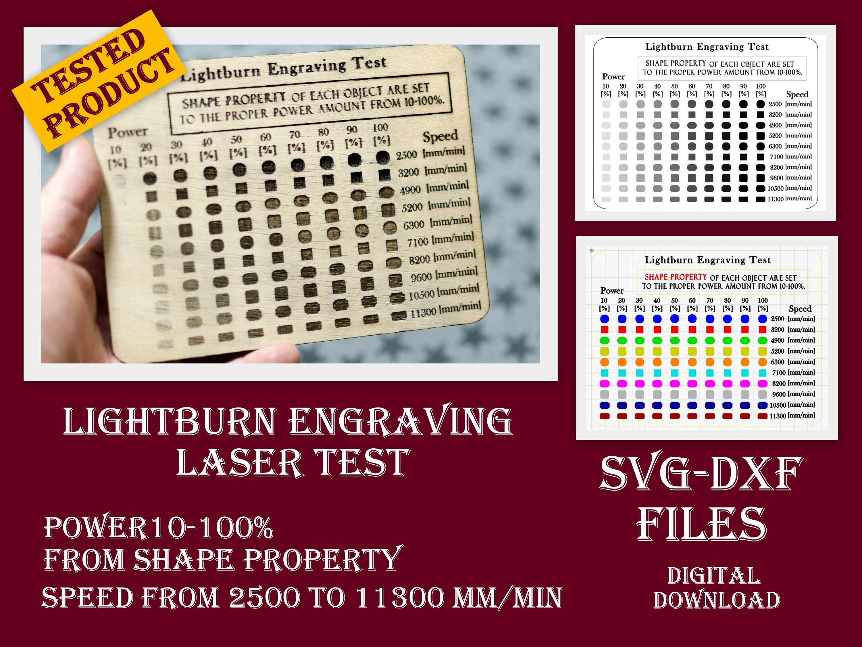 Lightburn Engraving Laser Test, Laser Scale, Material Test Card Light ...