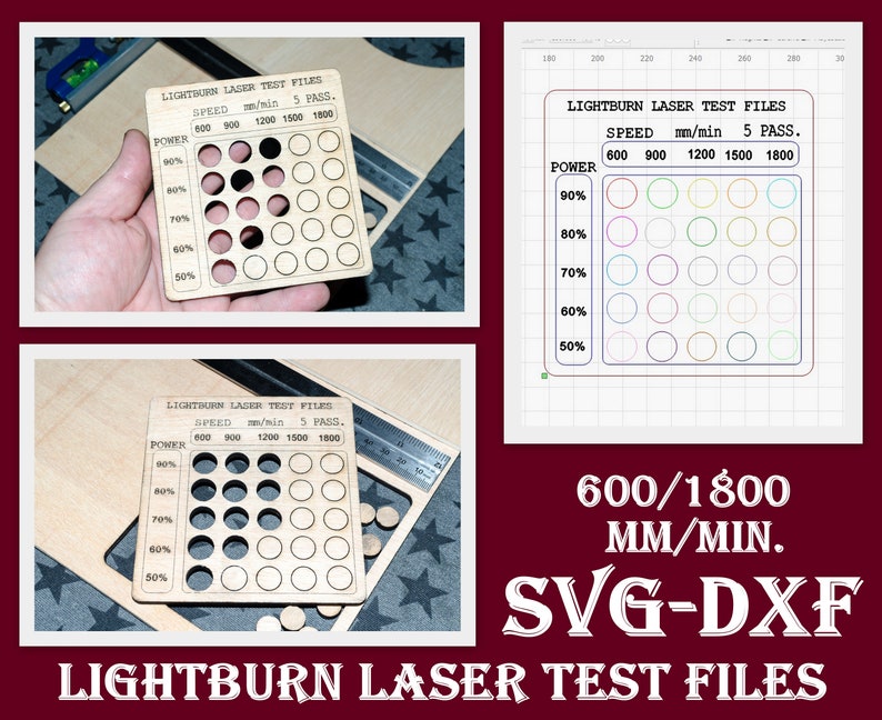Beginners Pack, 4 Different SVG-DXF Files, Lightburn Laser Test File ...