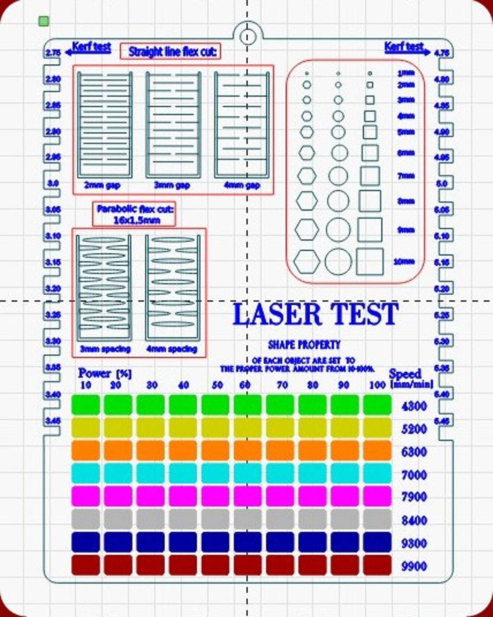 Lightburn Laser Test Card, Engraving and Cut Material Test, Laser Test ...
