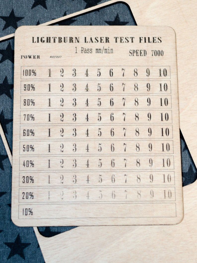 Lightburn Laser Test File: Engrave & Cut, Plywood Material (digital ...