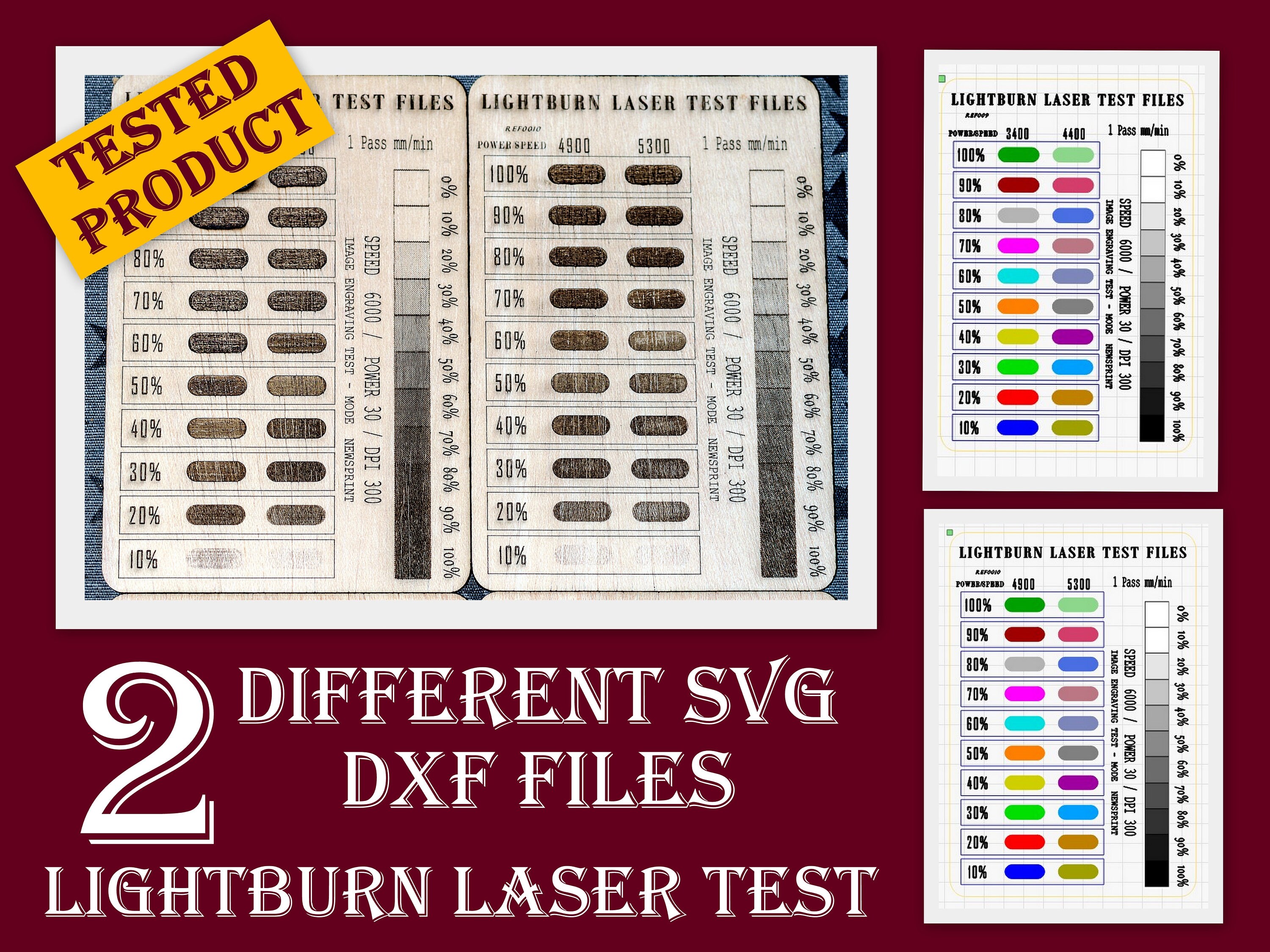 2 Different Files Lightburn Laser Test, Laser Test File SVG-DXF, Cut ...