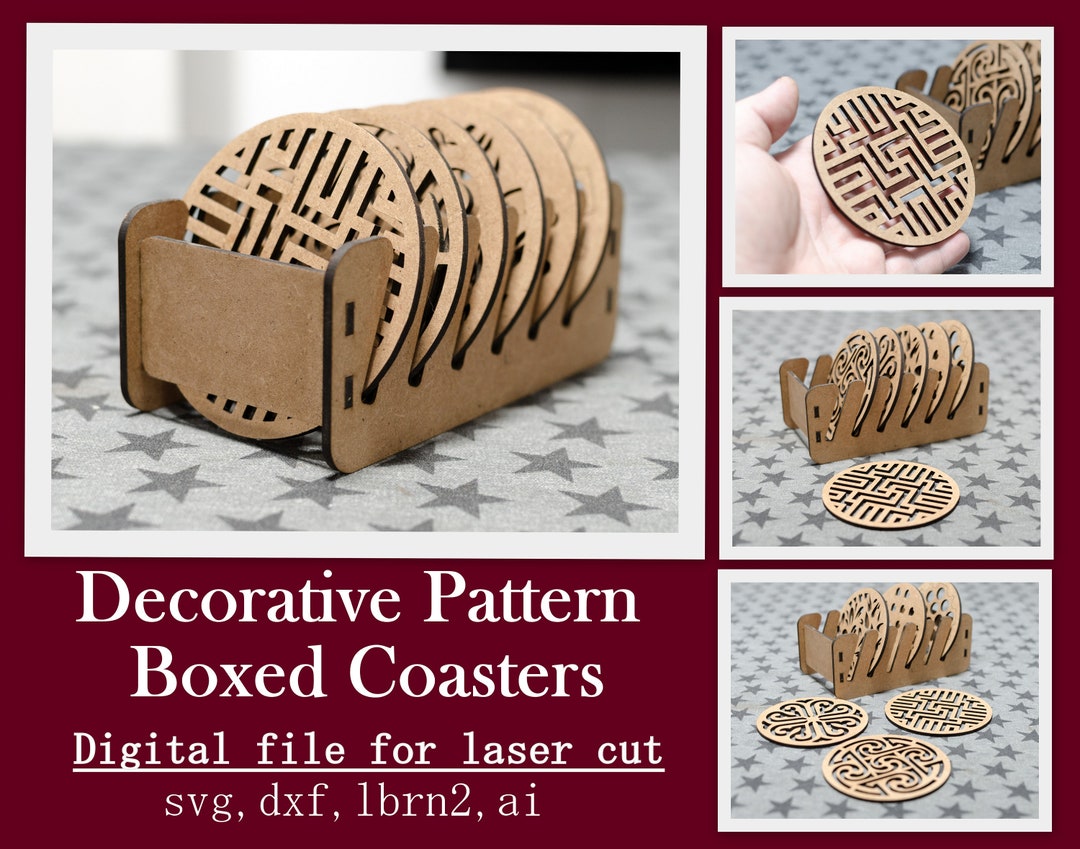 Decorative Pattern Boxed Coasters Laser Cut Svg File, Vector for Laser ...