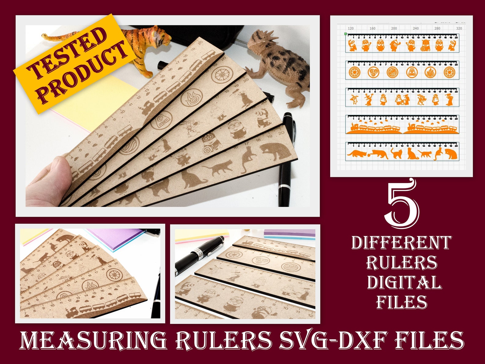 Measuring Rulers Svg-dxf Lightburn Files, Ruler Laser Cut File, School ...