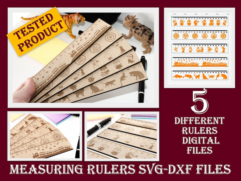 Measuring Rulers Svg-dxf Lightburn Files, Ruler Laser Cut File, School ...