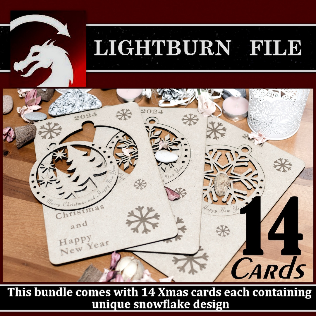 Christmas Cards Set Laser Cut Files. Lightburn Christmas Souvenir Card ...