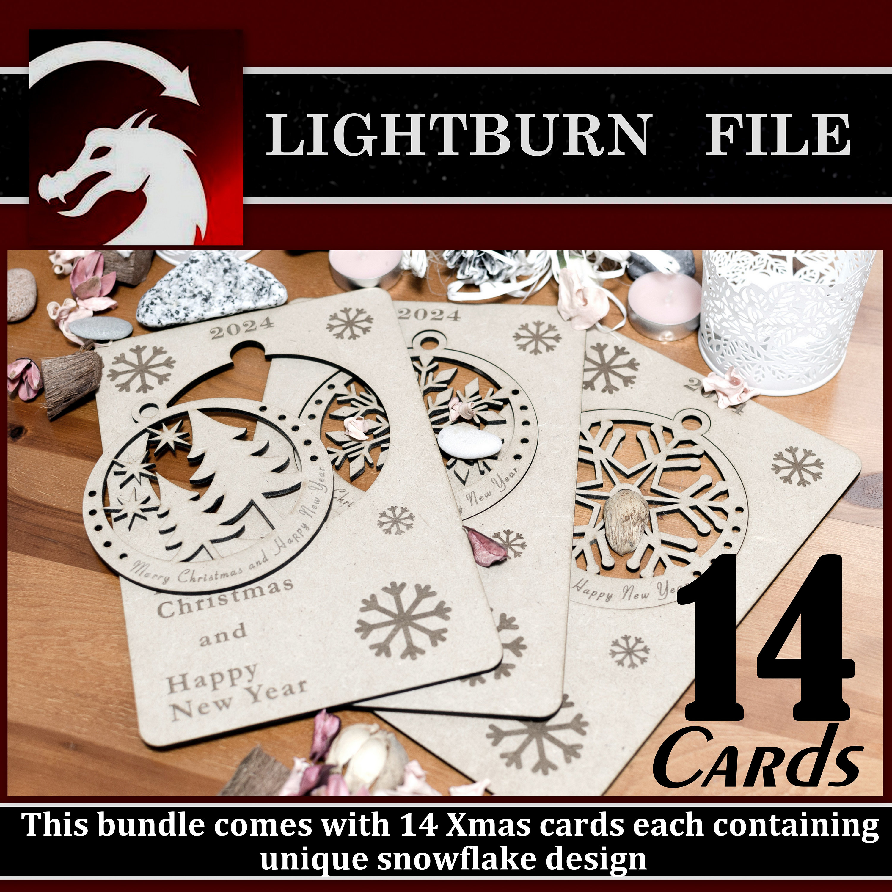Christmas Cards Set Laser Cut Files. Lightburn Christmas - Etsy