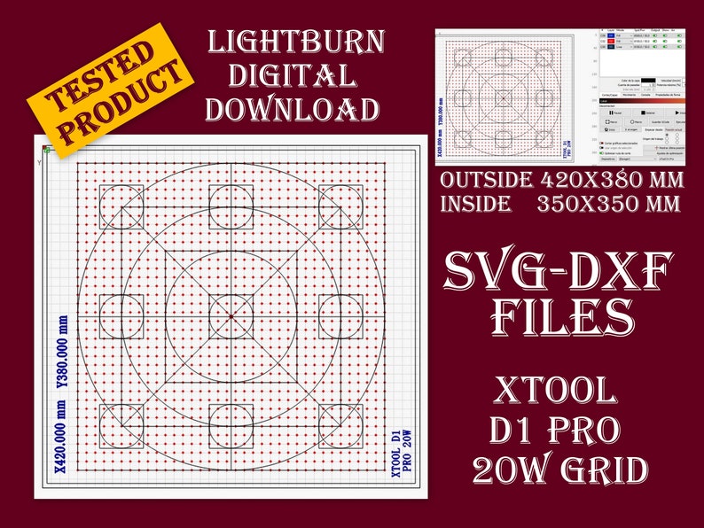 Xtool D1 PRO 20W Grid File for Spoil Board, Lightburn Digital File ...